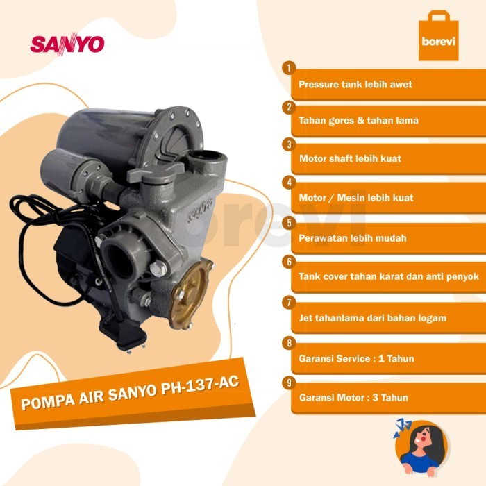 Jual POMPA AIR SANYO PH 137 AC / POMPA AIR SUMUR DANGKAL OTOMATIS MURAH ...