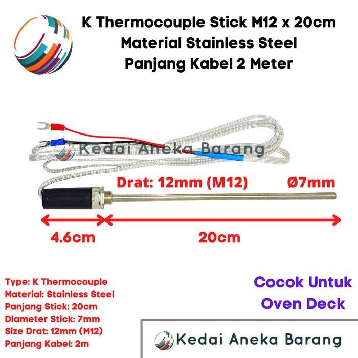 Jual K Type Thermocouple Temperature Sensor Oven Gas Probe 20Cm Kabel ...