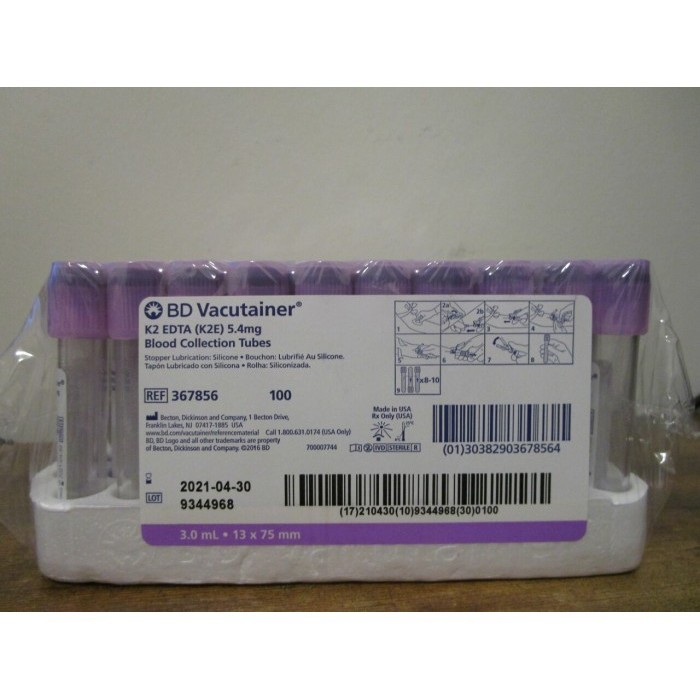 Jual Bd 367856 Tube K2E Edta Plh 13X75 Isi 100 / Vacutainer Tabung Edta ...