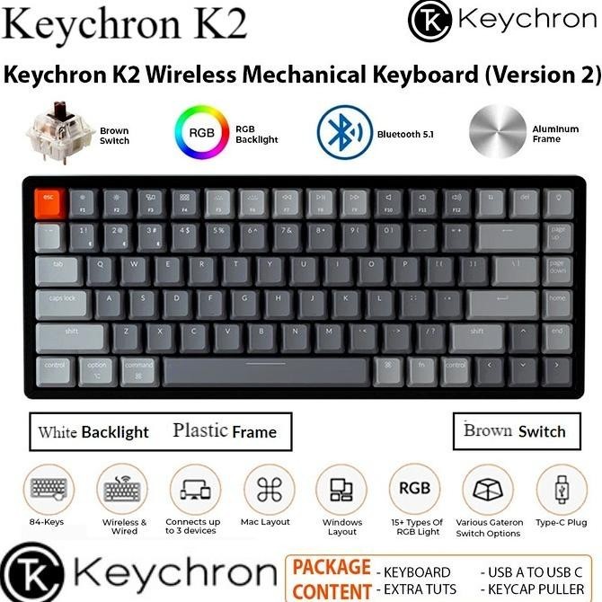 Jual Keychron K2 version 2 Brown Switch White Backlight Plastic Frame ...