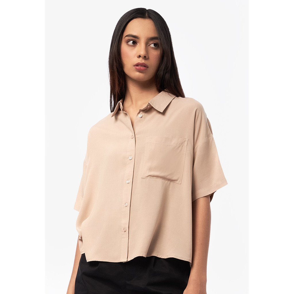 Jual COLORBOX Short Sleeve Pocket Shirt Brown | Shopee Indonesia