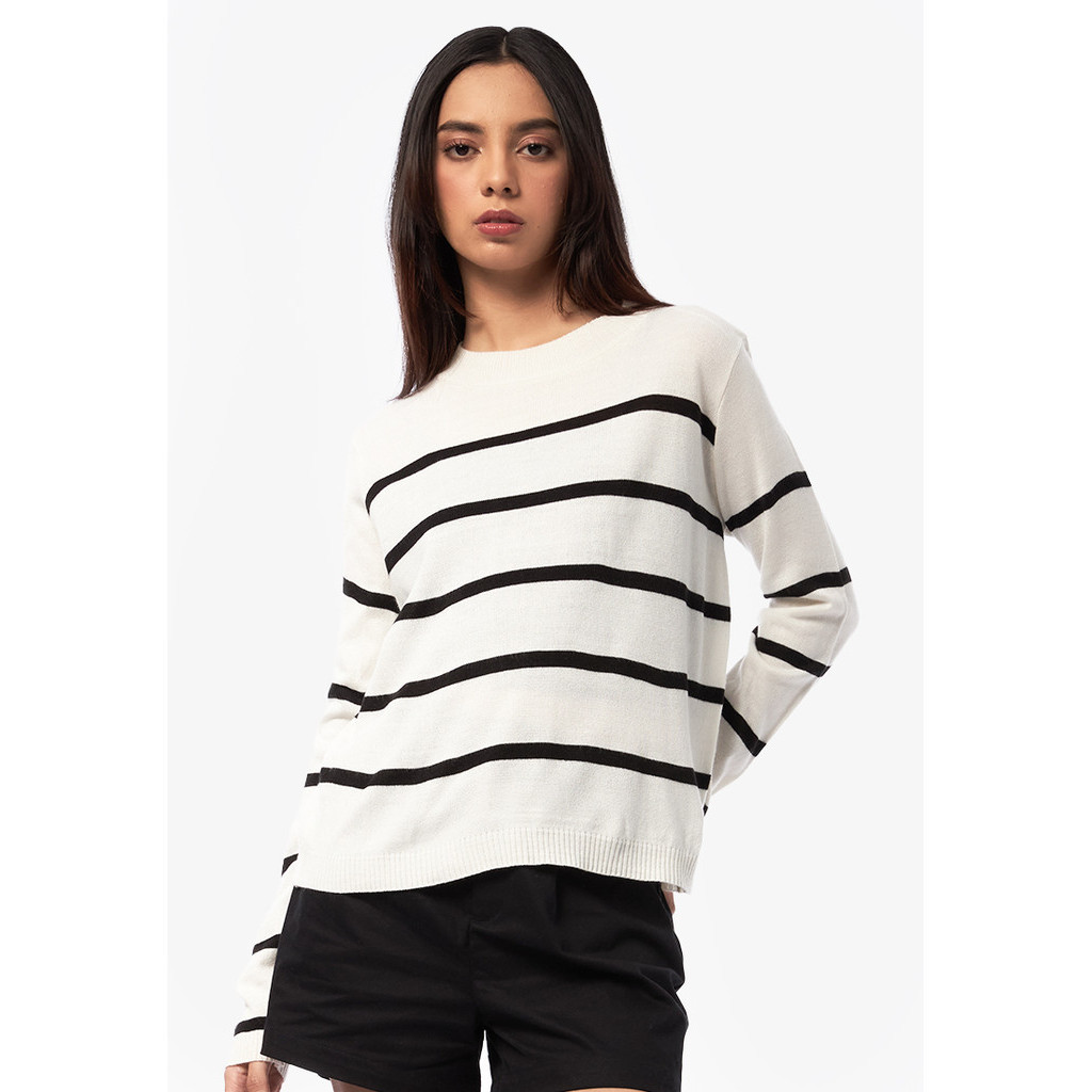 Jual COLORBOX High Neck Stripe Sweater Off White | Shopee Indonesia