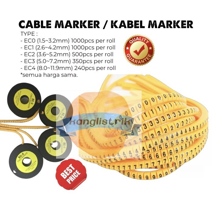 Jual Kabel Marker Cable Marker Type Ec0/1/2/3/4 Angka Huruf Symbol ...