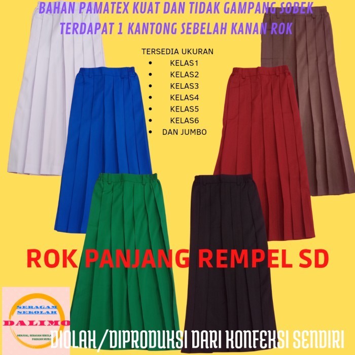 Jual JUAL Rok Panjang Rempel SD Merah Putih Hijau MI Coklat Hitam DALIMO Seragam | Shopee Indonesia