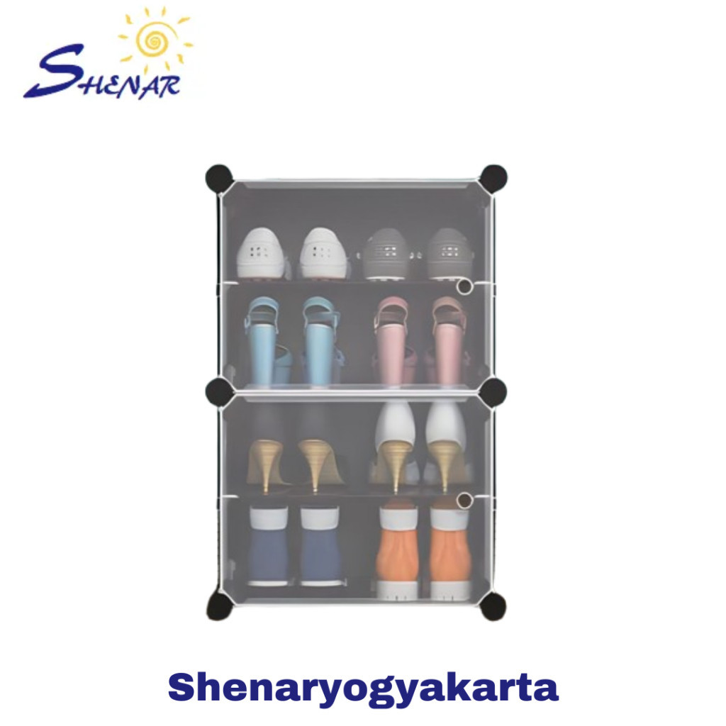 Jual Rak Sepatu Murah // SHENAR Rak Sepatu 4 Susun Plastik Tertutup Box ...