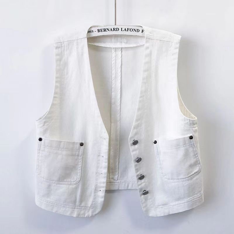 Jual Rompi Denim Pendek, Sederhana Putih All-Match Kasual | Shopee ...