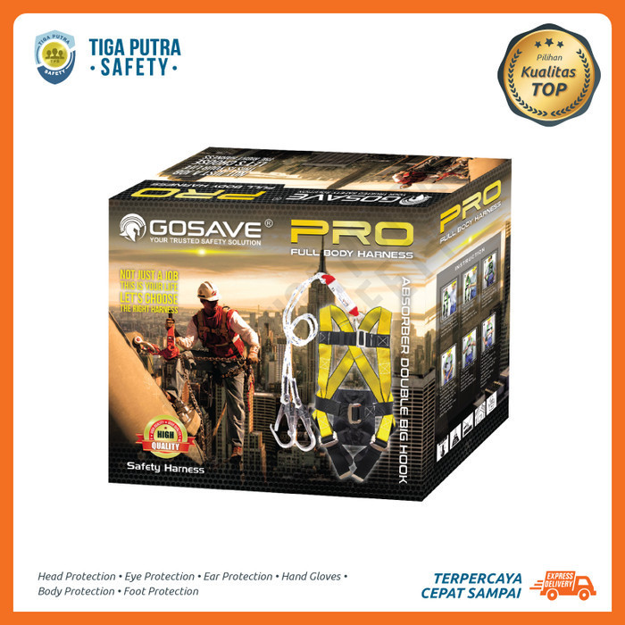 Jual Laris!!! Gosave Full Body Harness Pro Absorber Double Lanyard Big Hook Safety B | Shopee ...