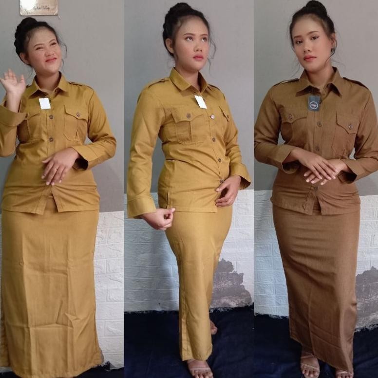 Jual Ga24 Setelan Seragam Pns Wanita Khaki Muda/Seragam Kerja Guru Wanita, Seragam Asn Khaki Tua ...