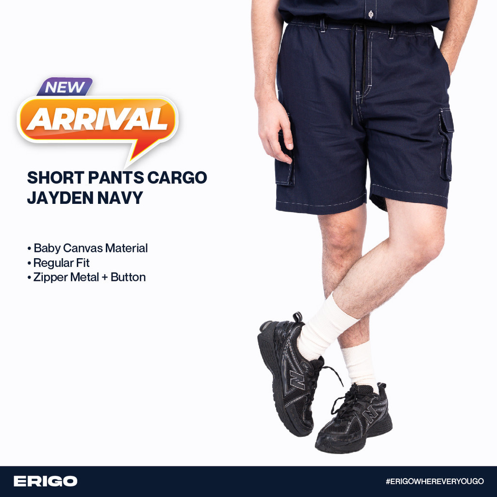 Jual Erigo Contrast Short Pants Cargo Jayden Navy Unisex | Shopee Indonesia