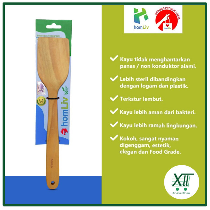 Jual HOMLIV MONTANA WOOD SPATULA Alat Masak Spatula Kayu Foodgrade 31x5 ...