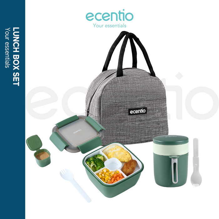 Jual ECENTIO KOTAK MAKAN SET LUNCH BOX TAS BEKAL SET BPA FREE | Shopee Indonesia