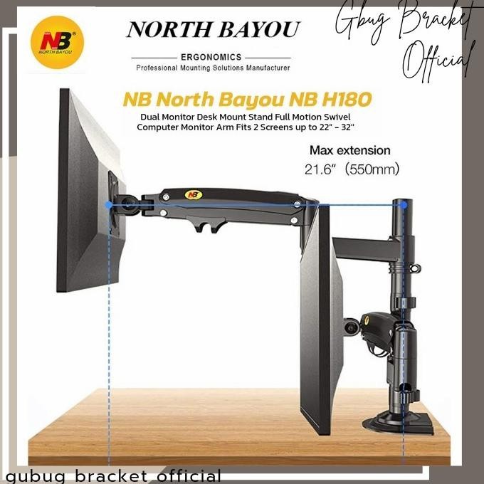 Jual [Ready] Bracket Monitor 22" - 32" Gas Spring Dual Monitor Arm Nb ...
