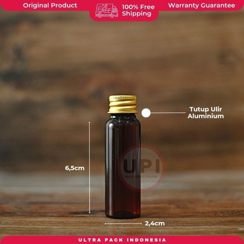 Jual KEMASAN MINUMAN BOTOL FOOD GRADE - BOTOL PET BR 30ML AMBER + TUTUP ULIR ALUMINIUM GOLD ...