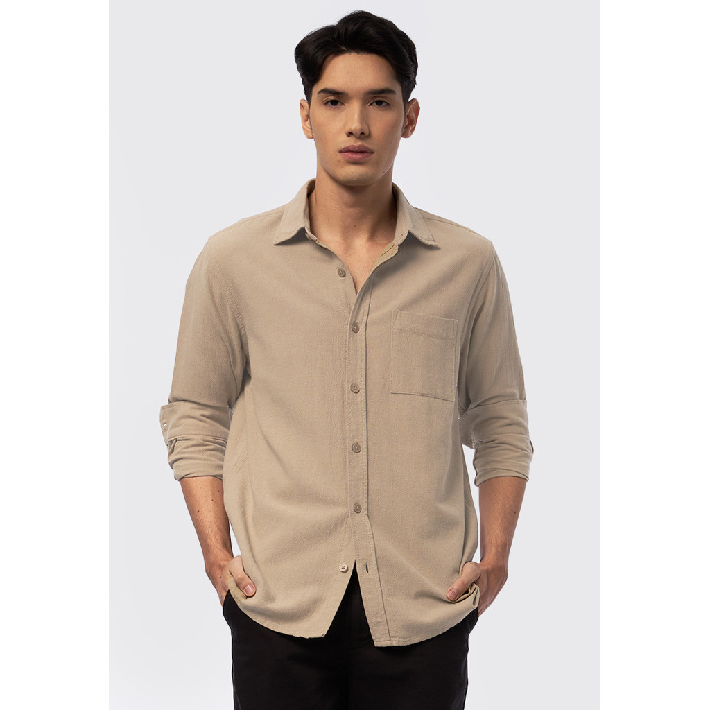 Jual Executive Long Sleeve Washed Textured Shirt Taupe | Shopee Indonesia
