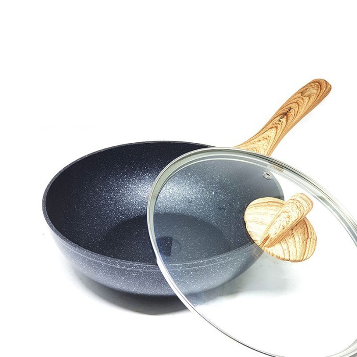 Jual Wajan Wok Pan Anti Lengket Yoshikawa Marble Ceramic Wok Tutup Kaca | Shopee Indonesia