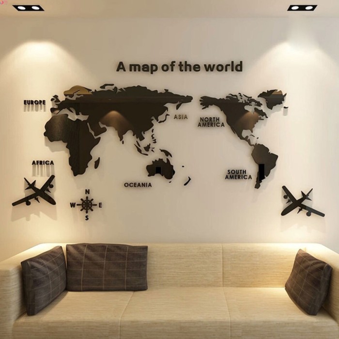 Jual Ars Peta Dunia Stiker Dinding Besar 3D Acrylic Hitam Maps Untuk ...