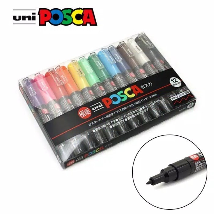 Jual Uni Posca PC-1m Set 12 Extra-Fine Point Poster Paint Marker ...