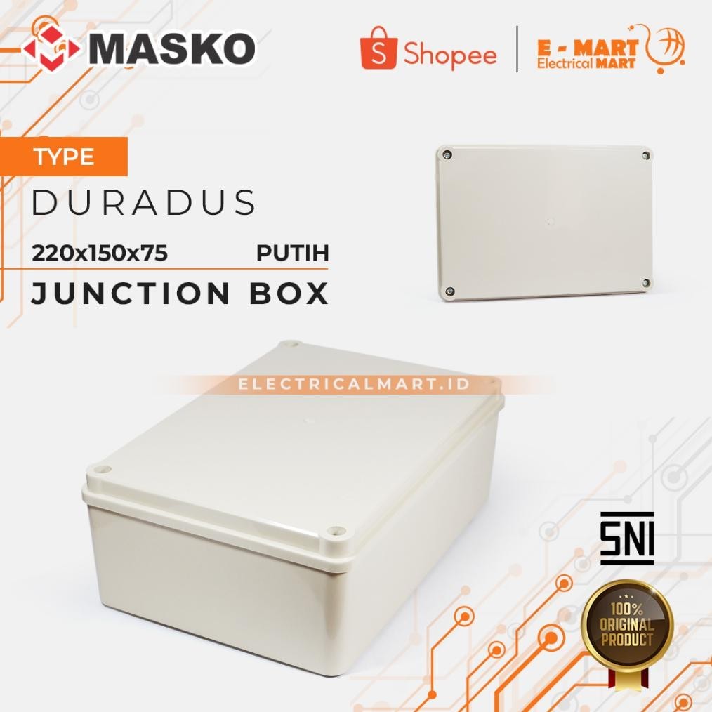 Jual DISKOM MASKO Duradus Putih Datar polos 220x150x75 Junction Box PVC ...