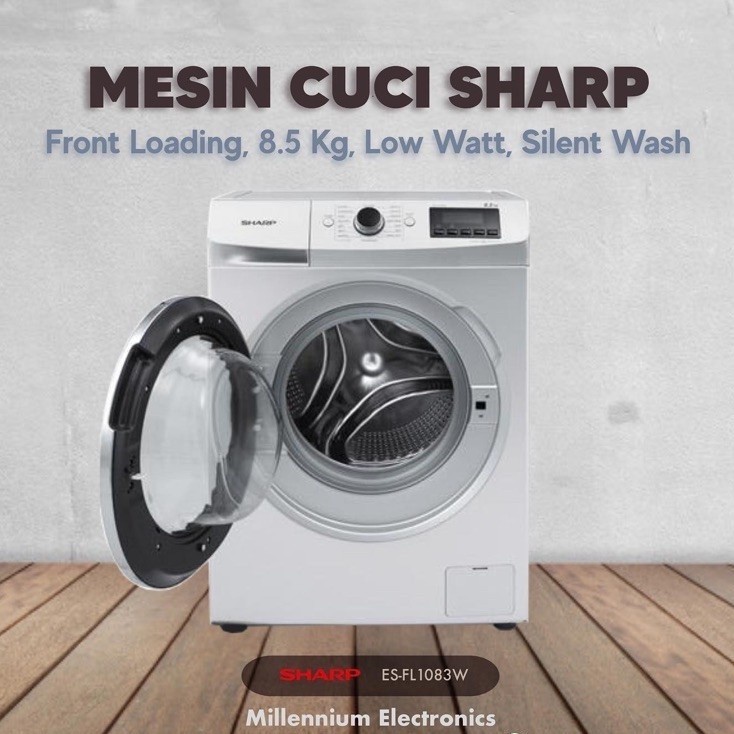Jual MESIN CUCI SHARP FRONT LOADING 8.5 KG KACA HITAM 1083 1000 RPM ...
