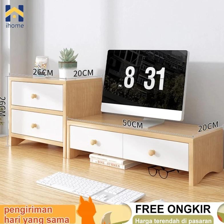 Jual Stand Monitor Kayu Meja Stand Monitor Drawer Storage Rak Monitor ...