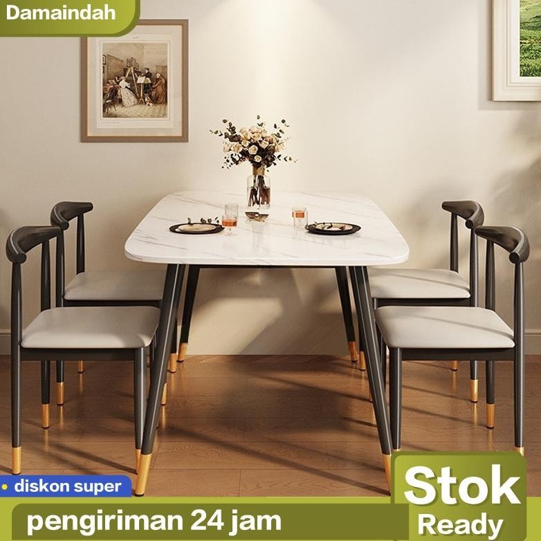 Jual Meja Makan Set 4 Kursi /Meja Makan Aesthetic / Meja Makan Kayu Dengan Sticker Marmer/Meja ...