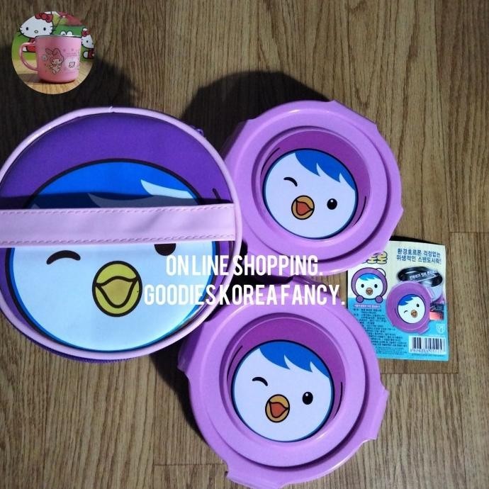 Jual ORI KOREA PORORO PRETTY LUNCH BOX ROUND STAINLESS STEEL SET2 + BAG ...