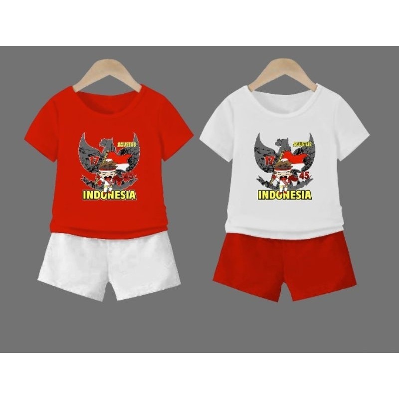 Jual Stlan Viral Setelan Anak Merah Putih Agustusan One Set Kids Hut Ri ...