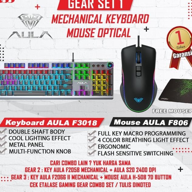 Jual Gear Set Aula Gaming Keyboard F3018 Mechanical Dan Mouse Aula F806 ...
