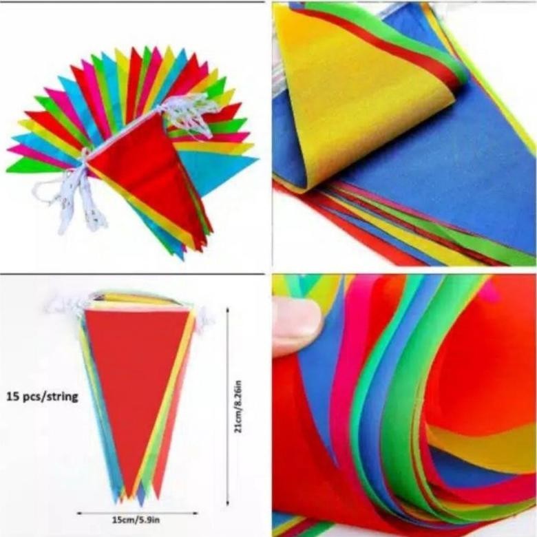 Jual TERLARIS Bendera Kain Segitiga Warna Warni Putih Merah - Umbul Umbul Bendera Hias - Bunting ...