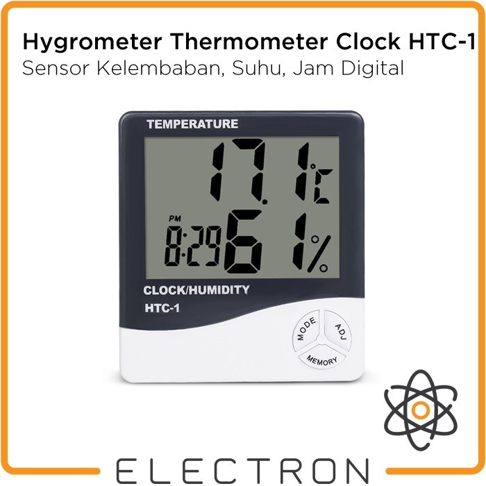 Jual Hygrometer Thermometer Clock HTC-1 Sensor Suhu Kelembaban Jam ...