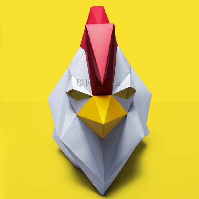 Jual Papercraft Topeng Ayam Jago Rooster Mask Premium 3D Unik Hiasan ...