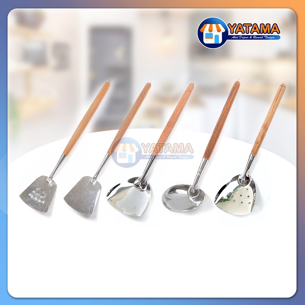 Jual SPATULA SUSUK KAYU POLOS LUBANG STAINLESS STEEL | Shopee Indonesia