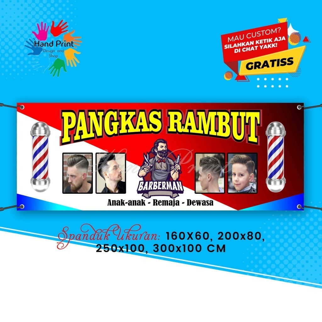 Jual SPANDUK BANNER Pangkas Rambut Merah MMT Spanduk Custom 300x100CM ...