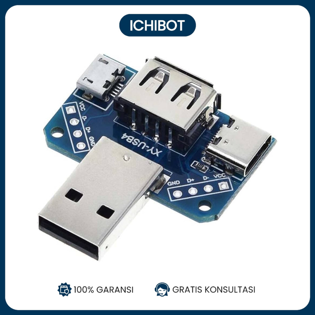 Jual USB Adapter Board - Male to Female, MicroUSB to Header, Type-C 4P ...