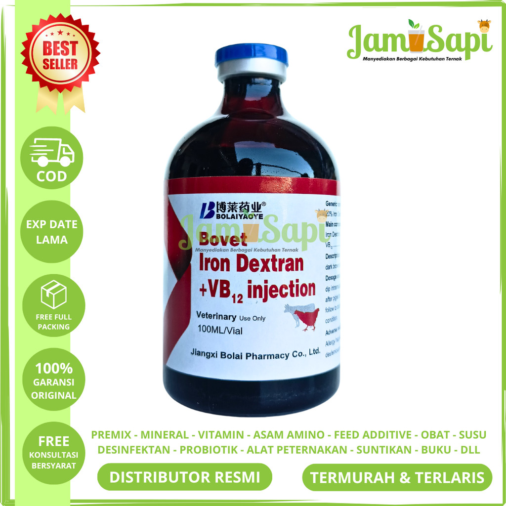 Jual BOVET IRON DEXTRAN 100ml + Vitamin B12 Cegah Obati Kekurangan Zat ...
