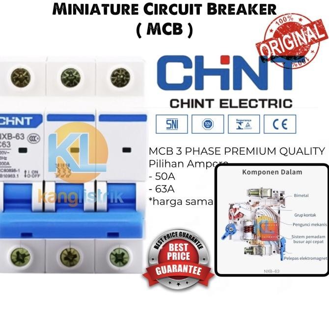 Jual Mcb Chint Sni 3P 50A/63A 3Phase Premium Quality 6Ka Perkakas Berkualitas | Shopee Indonesia