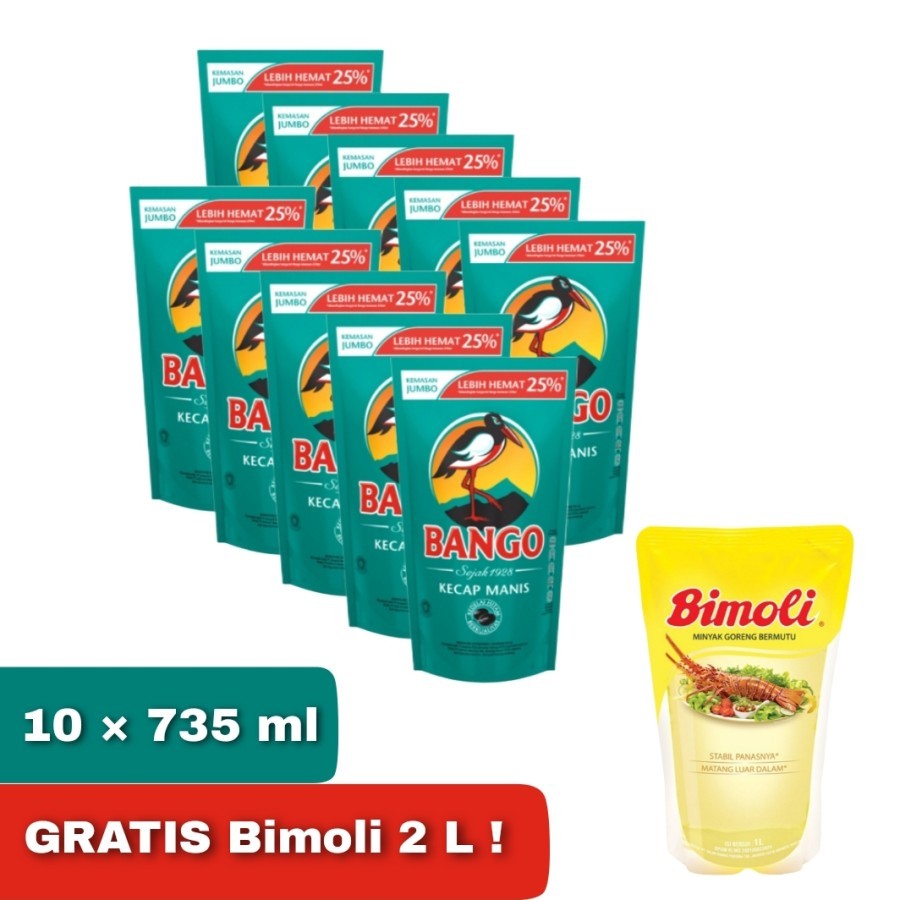 Jual BANGO Kecap Manis Jumbo Refill 10 × 735 ml | Shopee Indonesia