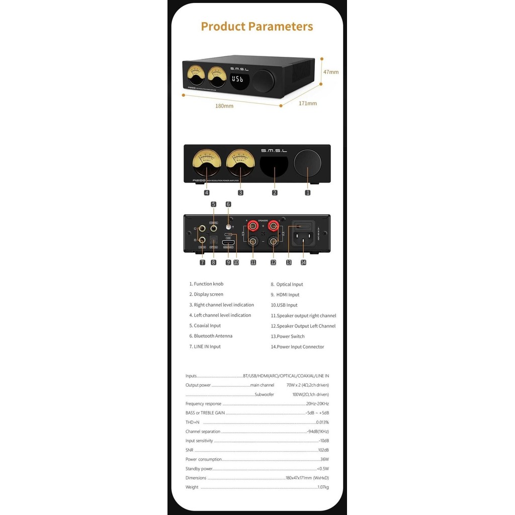 Jual Smsl A200 / A-200 / A 200 Hi-Res 70W*2 Power Amplifier Bluetooth 5 ...