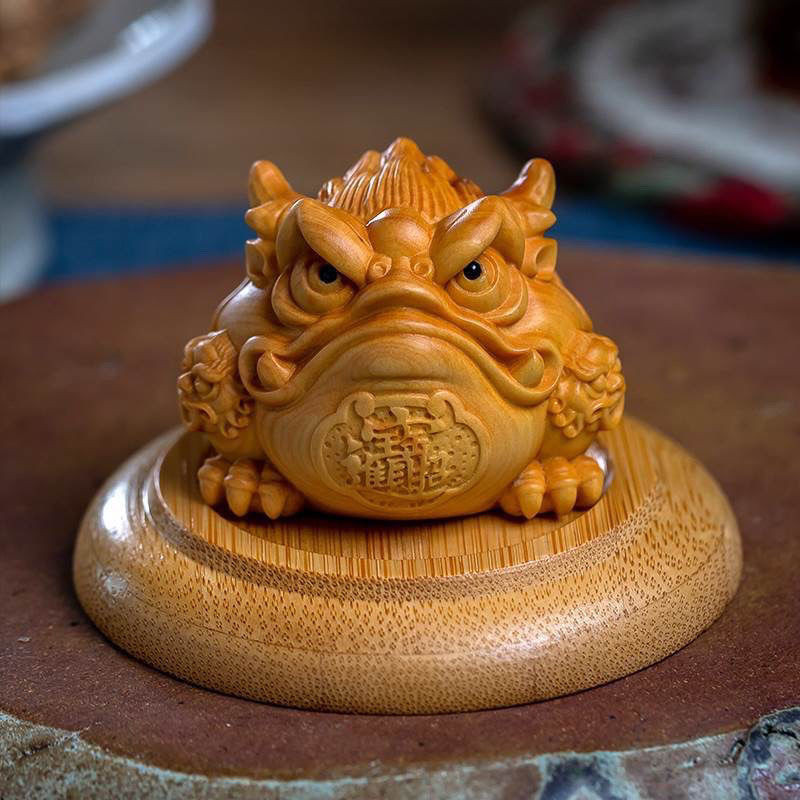 Jual Boxwood Carving Fortune Golden Toad Solid Wood Toad Home Tea ...