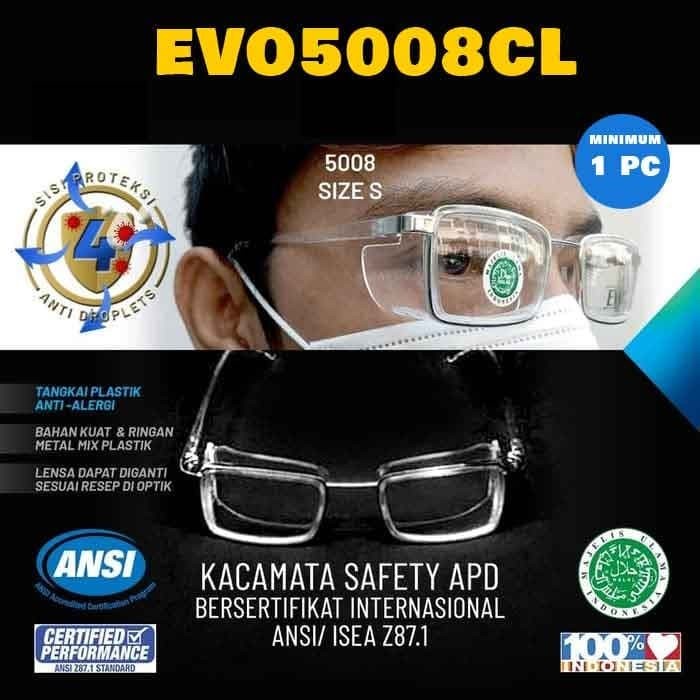 Jual KACAMATA SAFETY APD ANTI KUMAN/VIRUS HALAL - EVO 5008CL PACKING ...