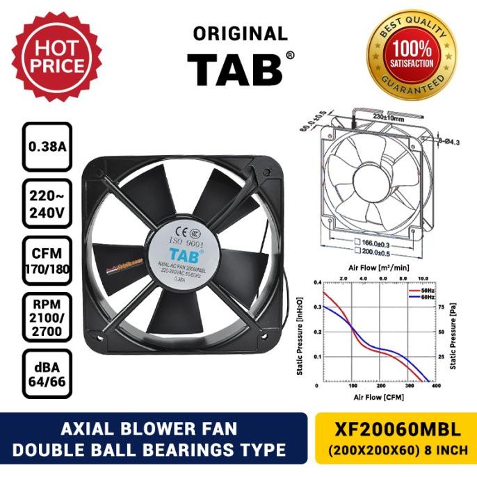 Jual Axial Fan Tab XF20060MBL 8 inch 220AC (segi empat) | Shopee Indonesia