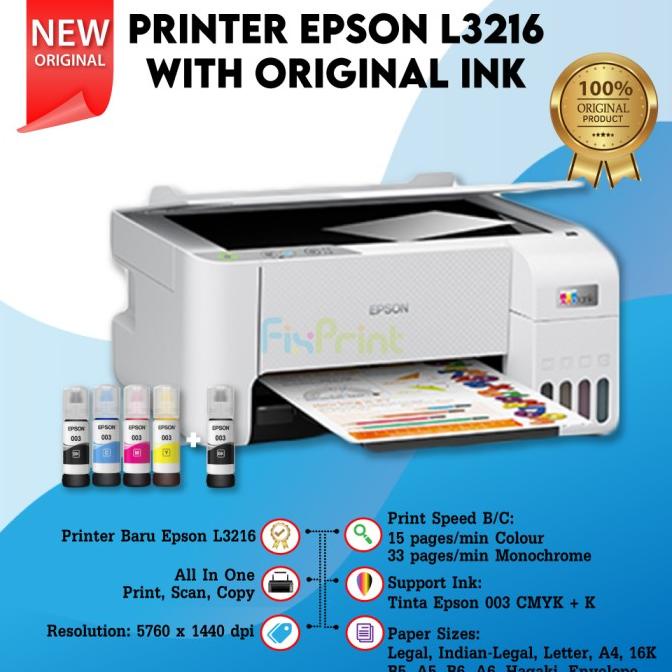 Jual printer epson l3210 hitam / l3216 putih print scan copy all in one | Shopee Indonesia