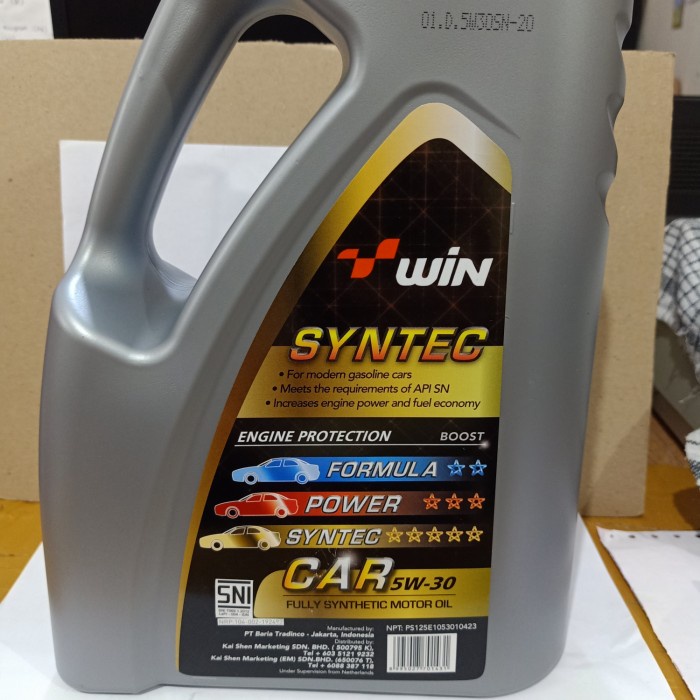 Jual Oli Mesin Win Syntec Car Sae 5W30 Fully Synthetic Api SN (4L ...