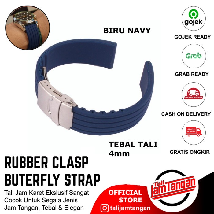 Jual 18,20,22,24mm Blue Clasp Butterfly Rubber Strap Tali Jam Kulit ...
