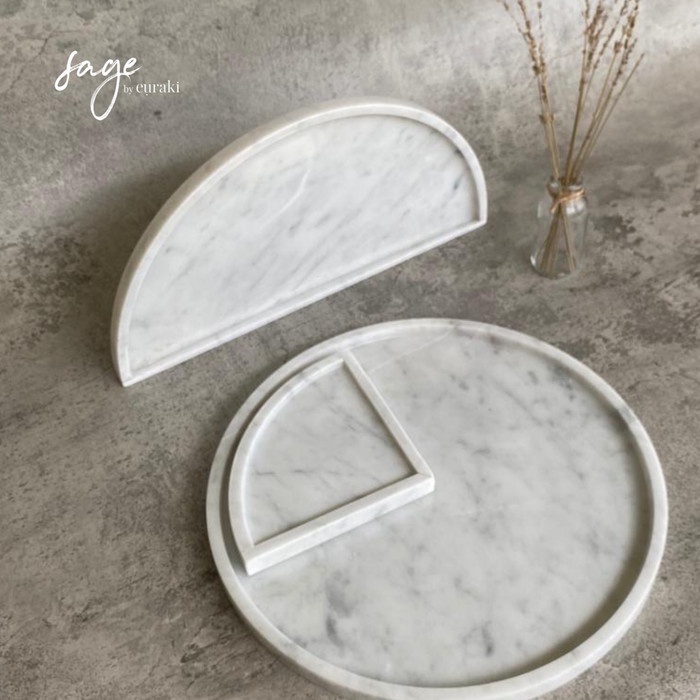 Jual Luna Round Tray Isla Half Round Tray (Marble - White Carrara ...
