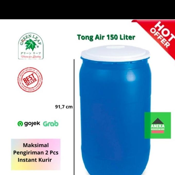 Jual Tong Air Biru + Tutup 60 90 120 150 Liter Green Leaf Tempat Sampah ...