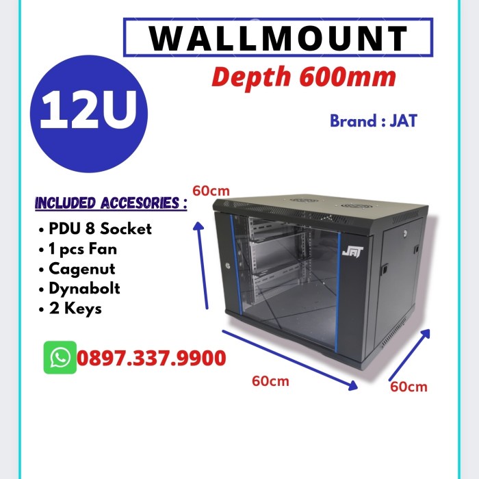 Jual Wallmount Rack Server 12U depth 600mm single door 19" merk JAT ...
