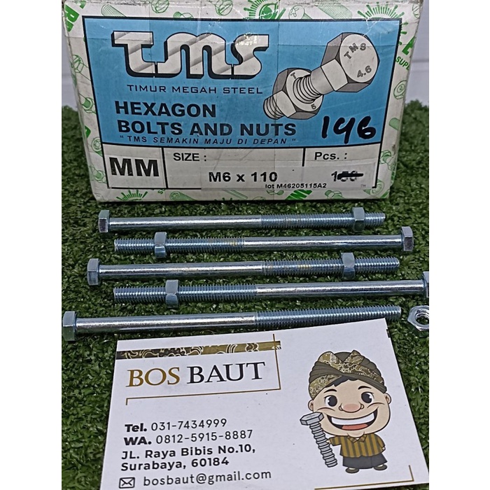 Jual Baut Mur Besi Baut Mur Hexagon Besi M6X110 Putih P1.0 (Kunci 10) | Shopee Indonesia