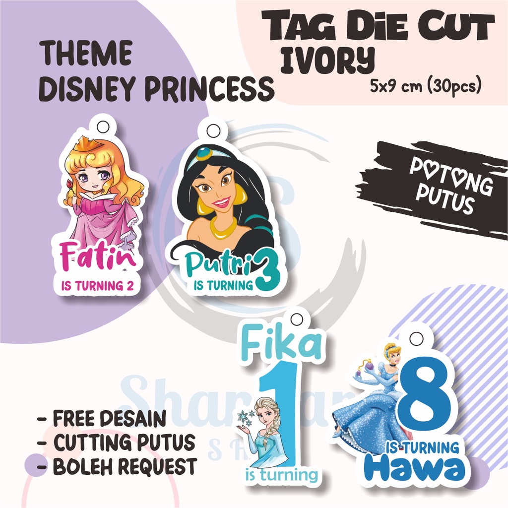 Jual (30pcs) Tag THEME DISNEY PRINCESS ( TAG ONLY ) TIDAK TERMASUK TALI ...