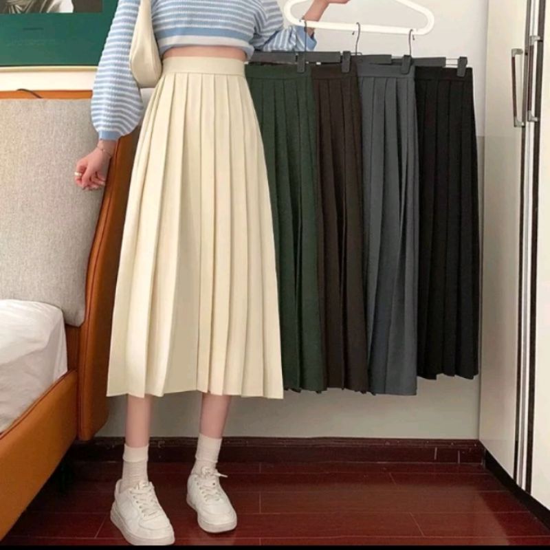 Jual Tiezea - ROK MIDI POLOS/rok seragam/rok lipit | Shopee Indonesia